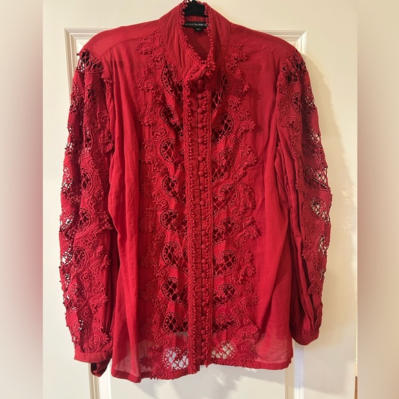 Boston Proper | Tops | Boston Proper Red Lace Blouse | Poshmark